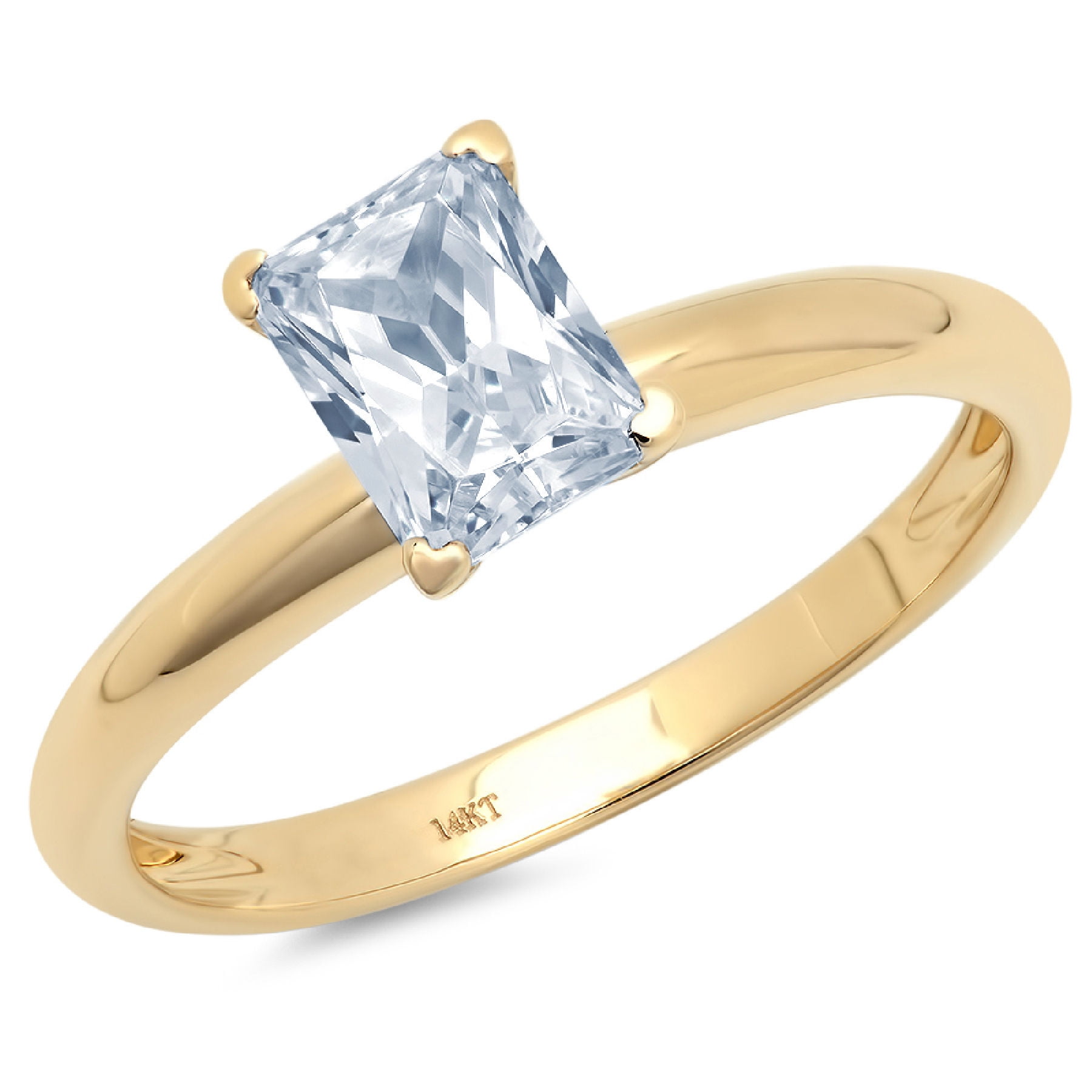 1 ct Emerald Cut Simulated Blue Diamond Solitaire 14K Yellow Gold ...