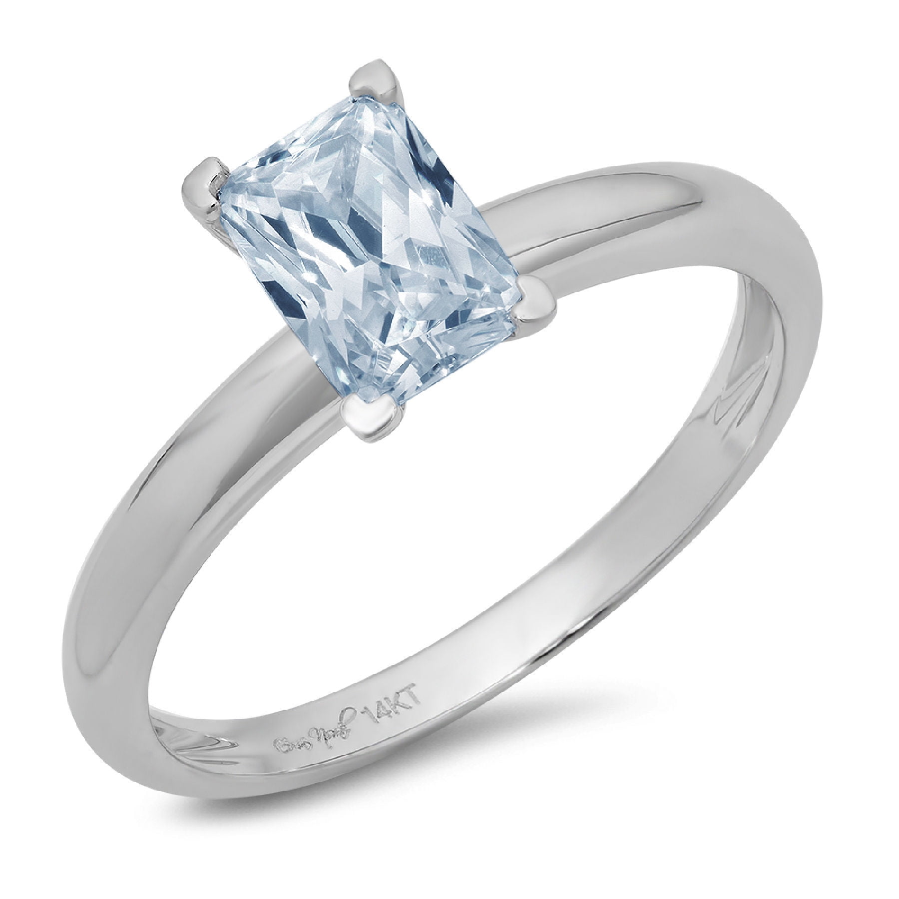 1 ct Emerald Cut Simulated Blue Diamond Solitaire 18K White Gold Womens ...