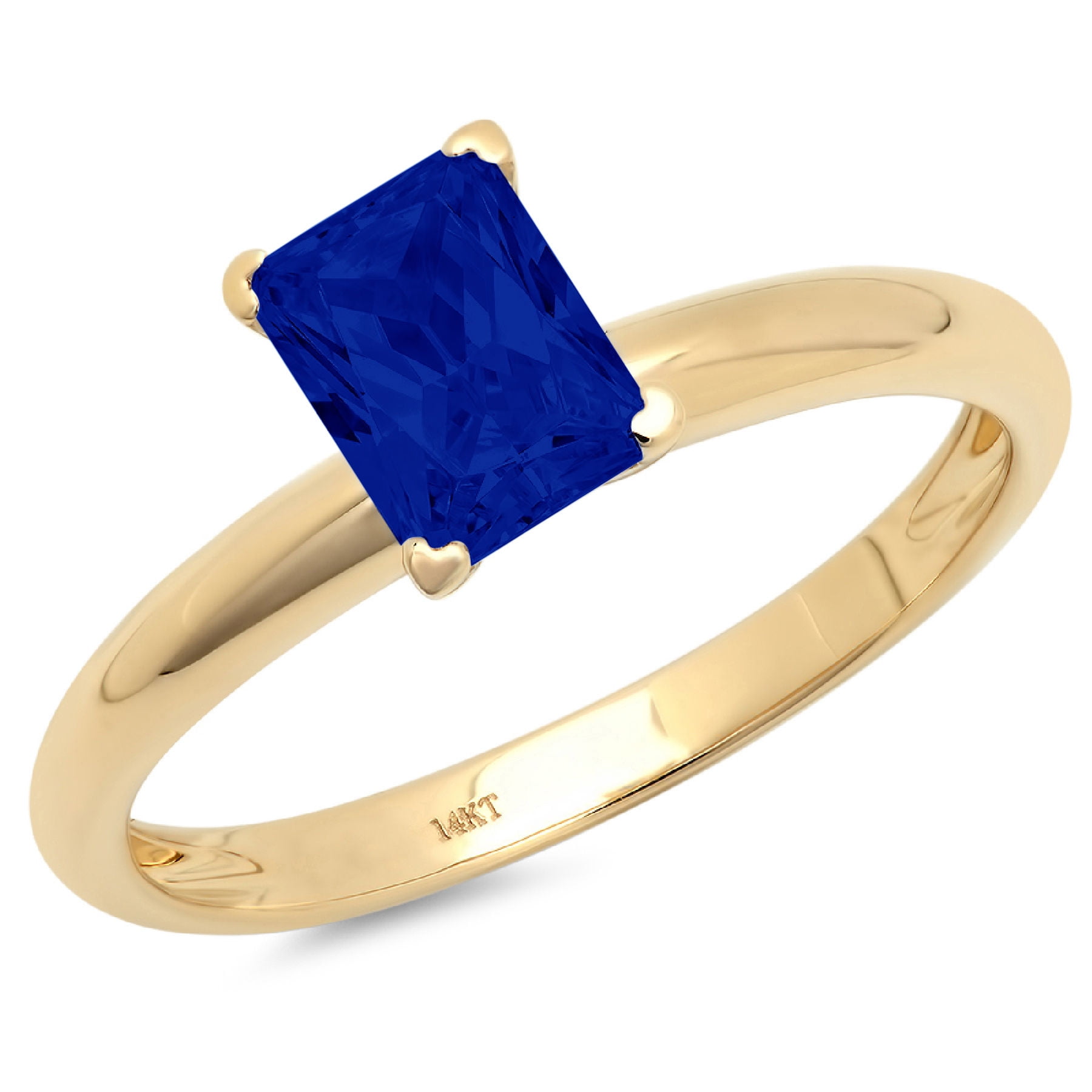 1 ct Emerald Cut Simulated Blue Sapphire Solitaire 18K Yellow Gold ...