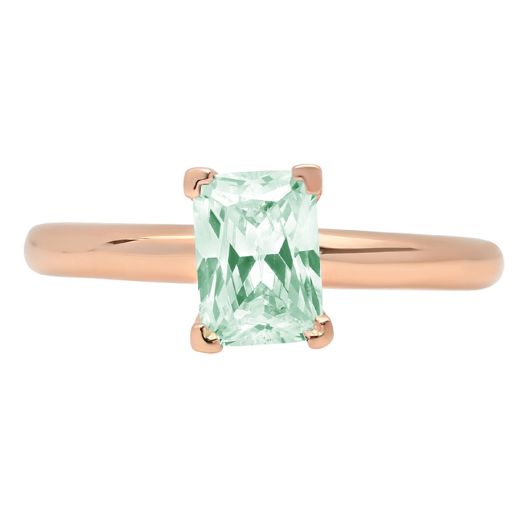 1 ct Emerald Cut Simulated Green Diamond Solitaire 18K Rose Gold Womens ...