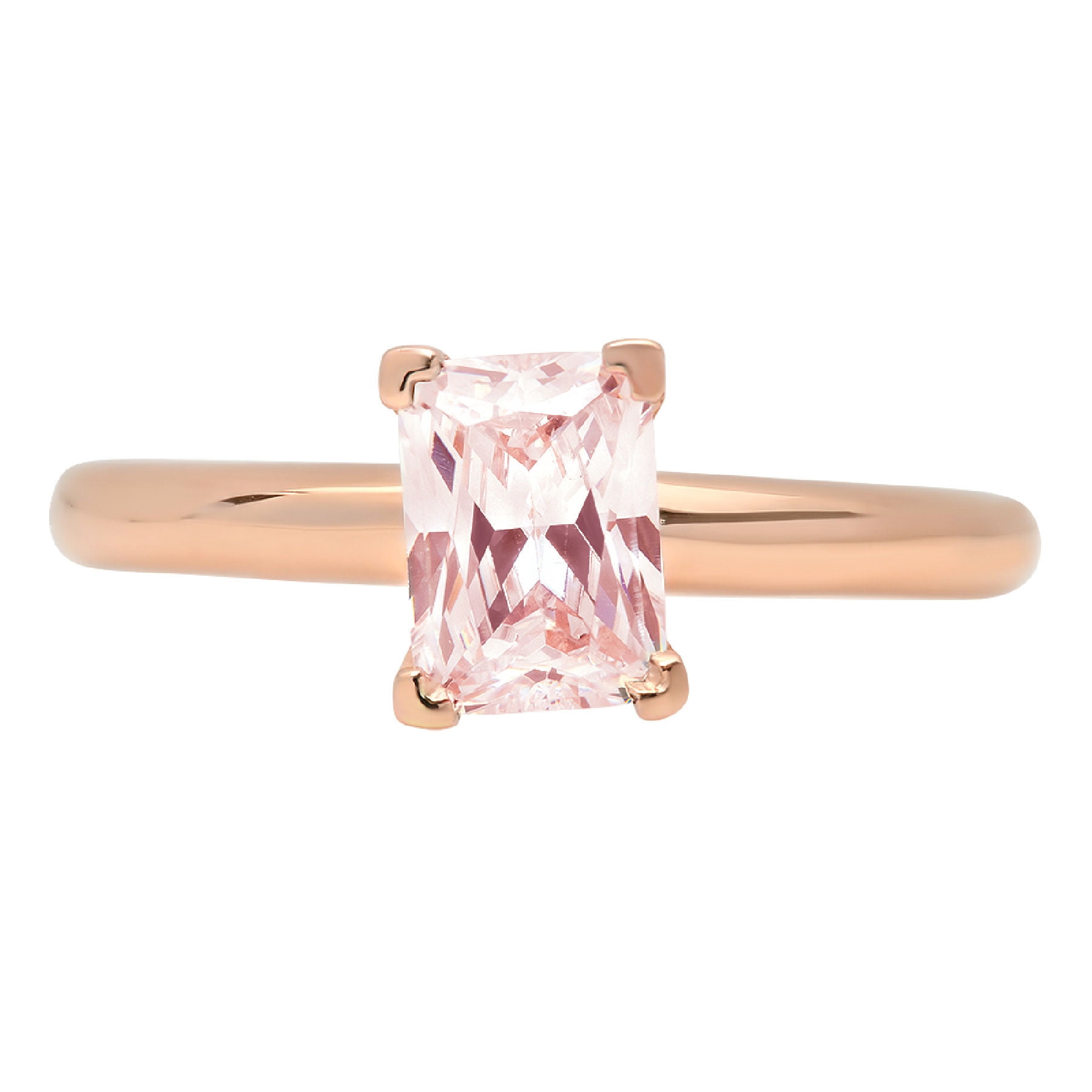 1 ct Emerald Cut Simulated Pink Diamond Solitaire 18K Rose Gold Womens ...