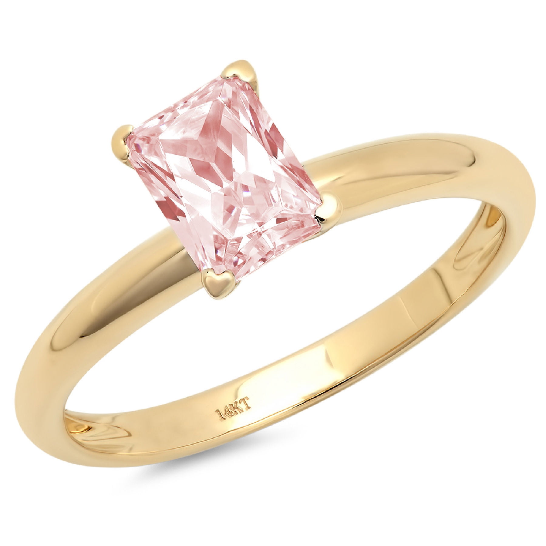 1 ct Emerald Cut Simulated Pink Diamond Solitaire 18K Yellow Gold ...