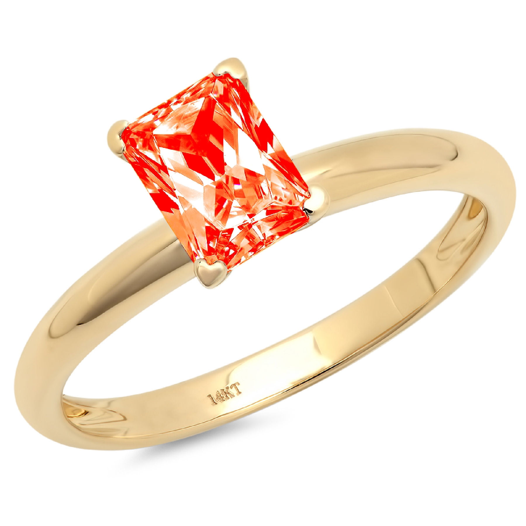 1 ct Emerald Cut Simulated Red Diamond Solitaire 18K Yellow Gold Womens ...