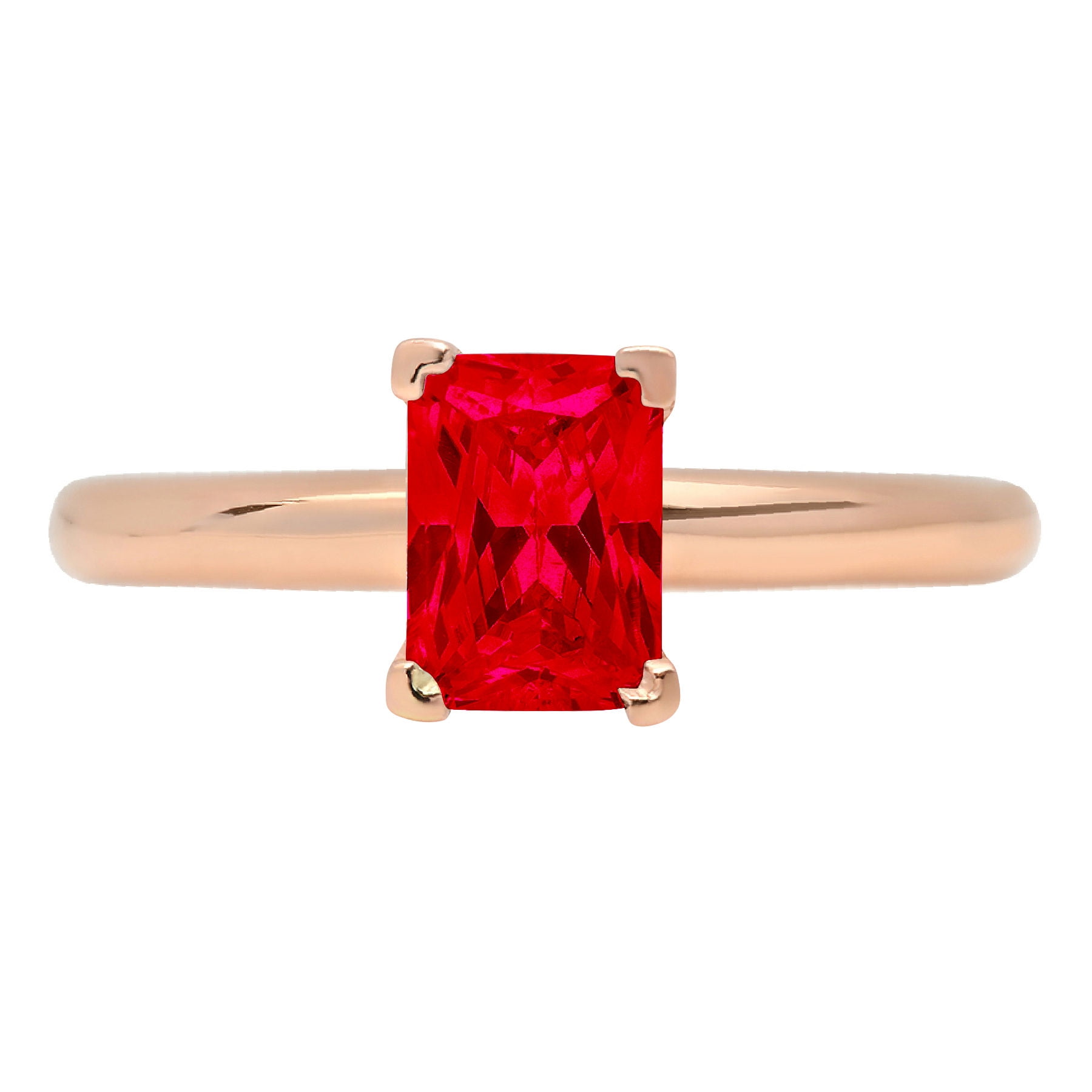 1 ct Emerald Cut Simulated Ruby Solitaire 18K Rose Gold Womens ...