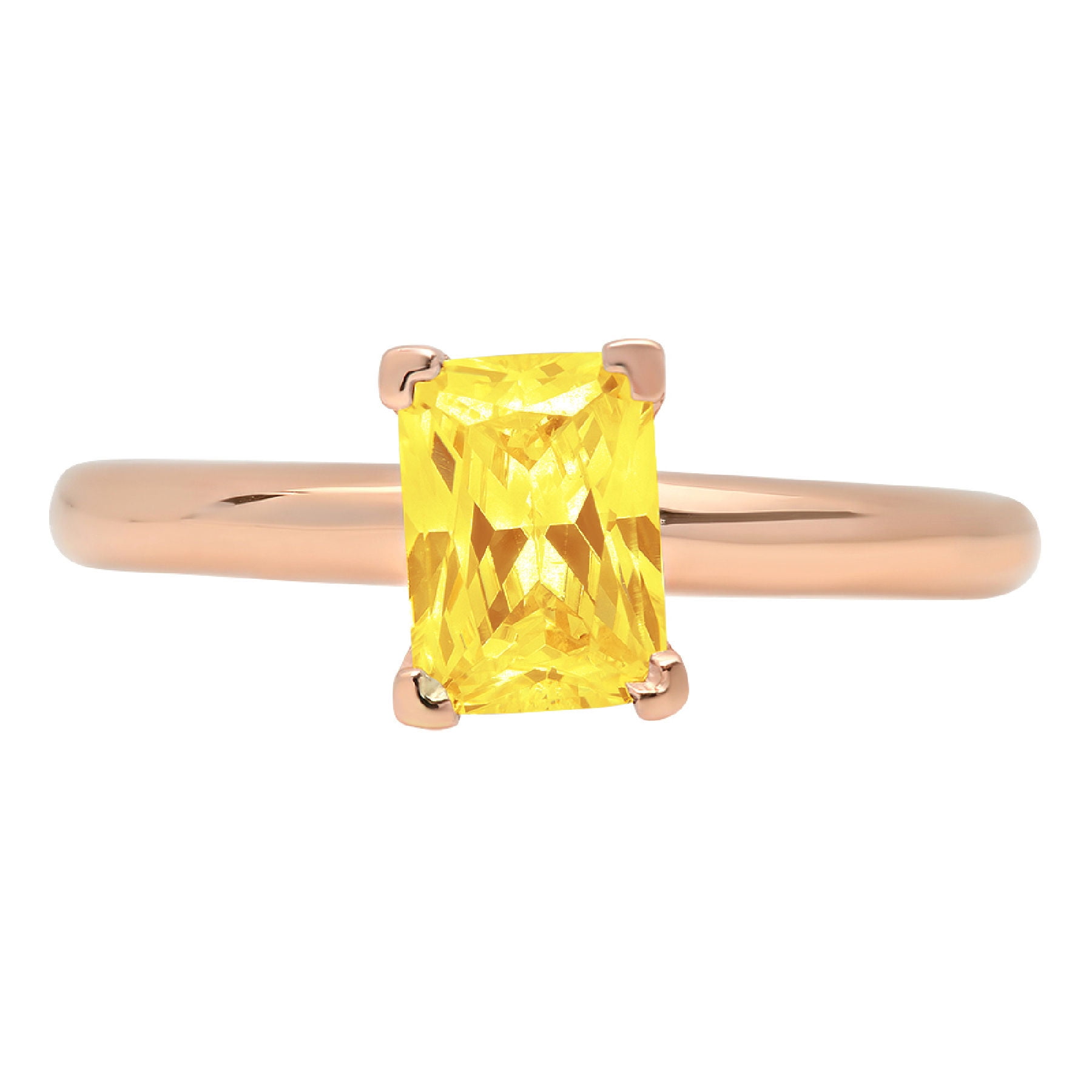 1 ct Emerald Cut Simulated Yellow Diamond Solitaire 18K Rose Gold ...