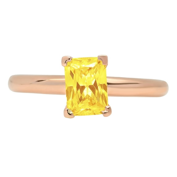 1 ct Emerald Cut Simulated Yellow Diamond Solitaire 18K Rose Gold ...
