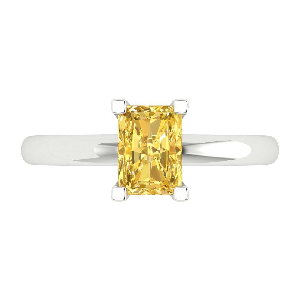 1 ct Emerald Cut Simulated Yellow Diamond Solitaire 18K White Gold ...