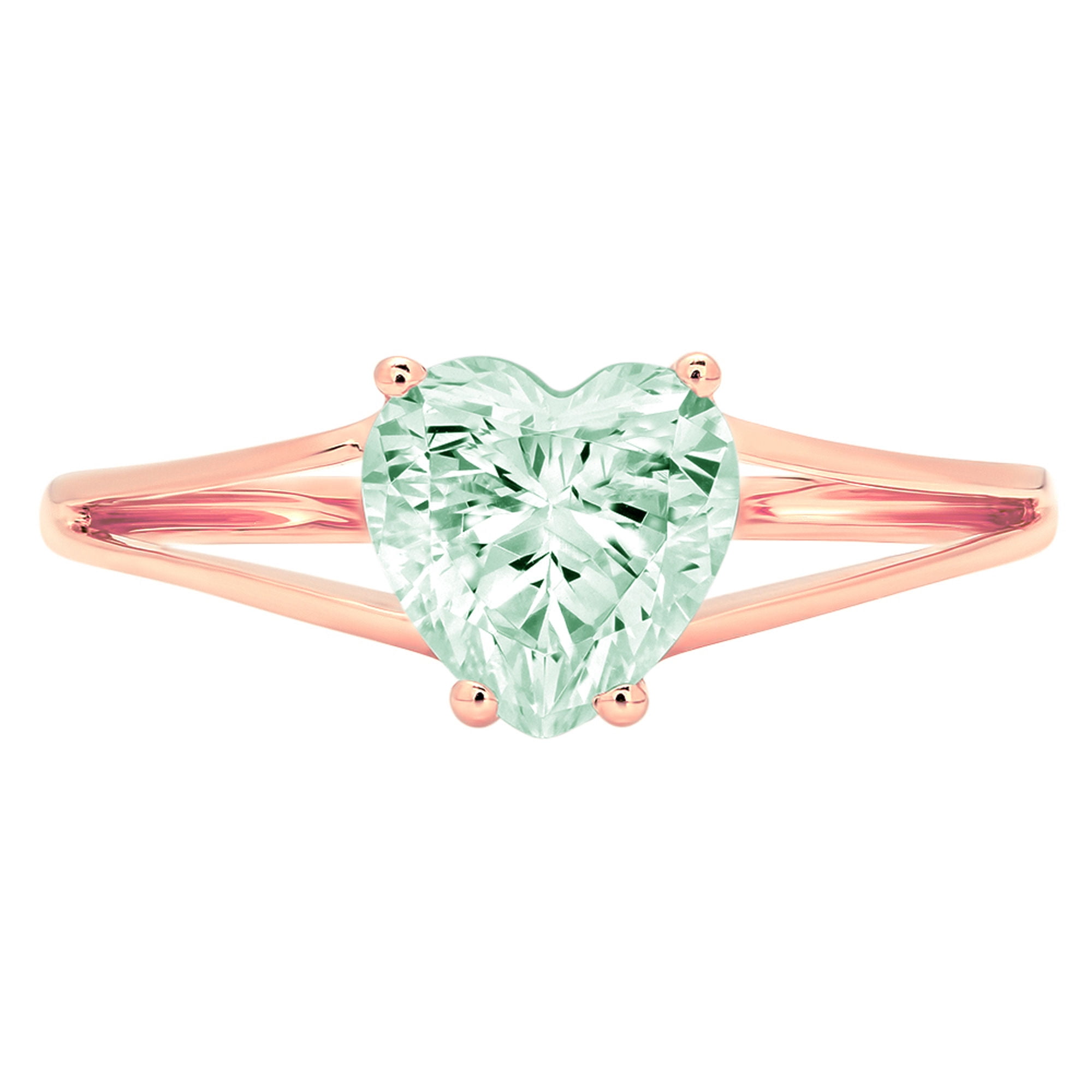 1 ct Heart Cut Simulated Green Diamond Solitaire 18K Rose Gold Womens ...