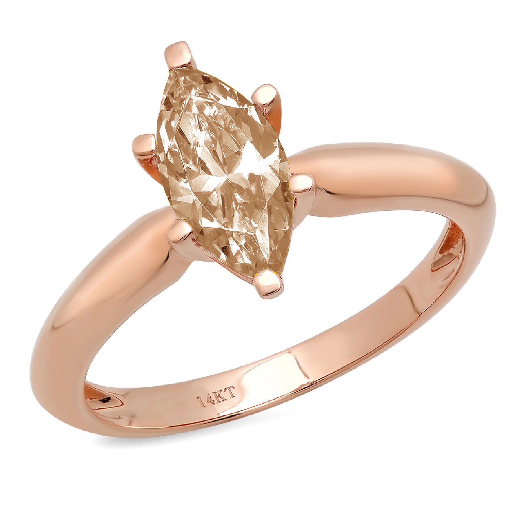 1 ct Marquise Cut Simulated Champagne Diamond Solitaire 18K Rose Gold ...