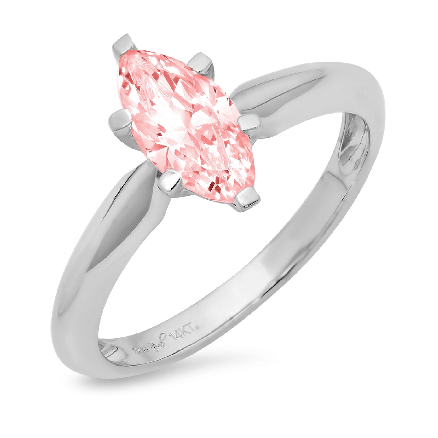 1 ct Marquise Cut Simulated Pink Diamond Solitaire 18K White Gold ...