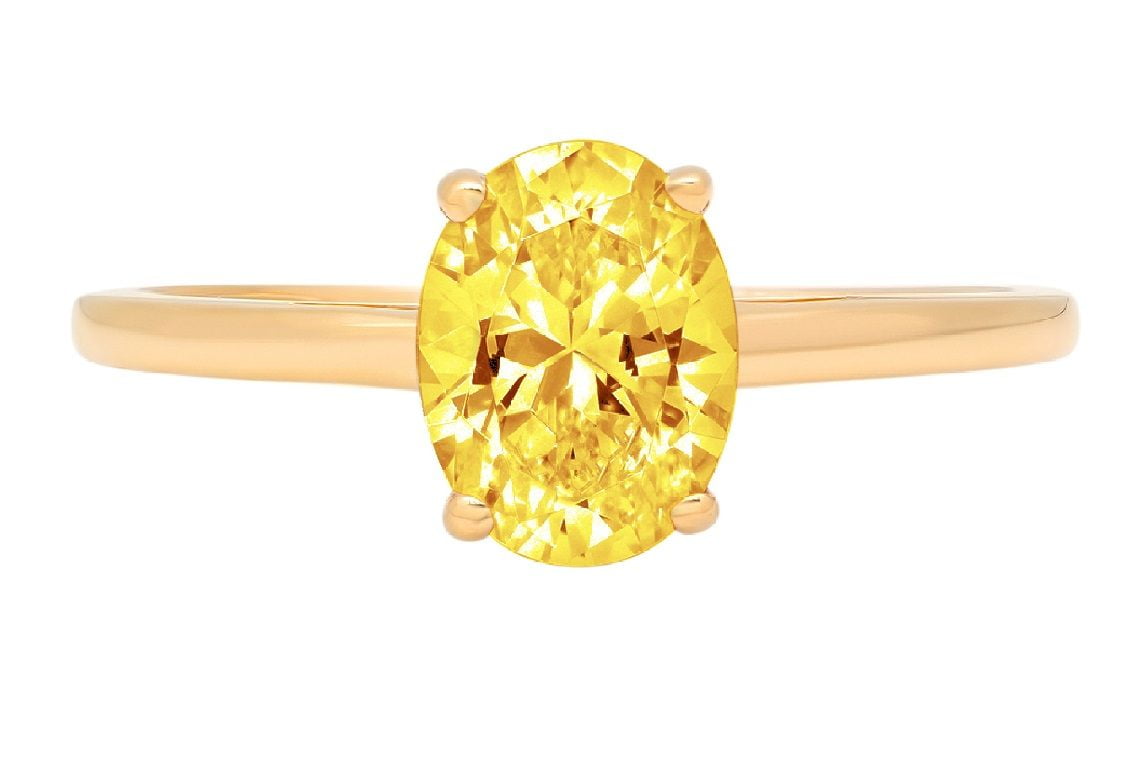1 ct Oval Cut Simulated Yellow Diamond Solitaire 18K Yellow Gold Womens ...
