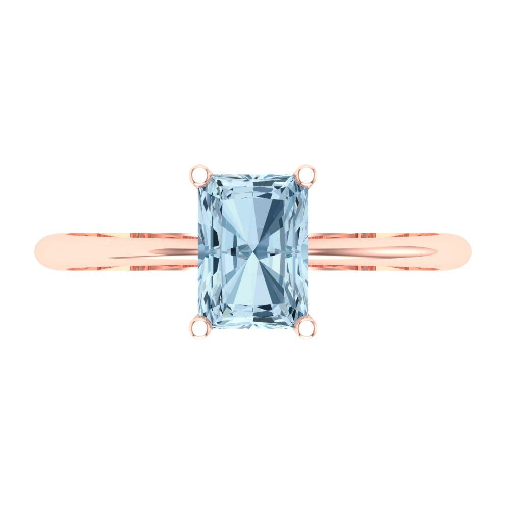 1 ct Radiant Cut Simulated Blue Diamond Solitaire 18K Rose Gold Womens ...