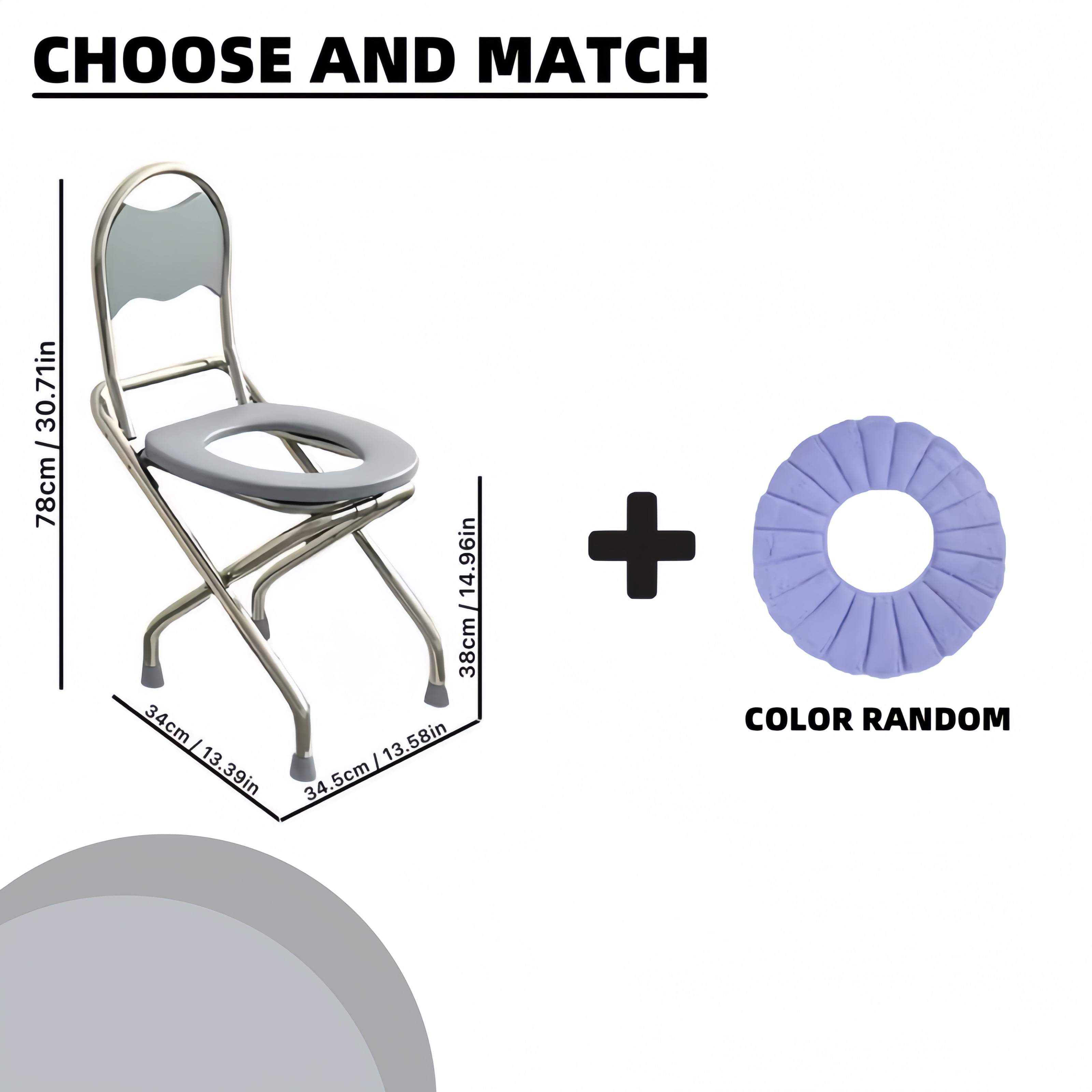 1 foldable O-shaped stainless steel commode chair with backrest, 300 ...