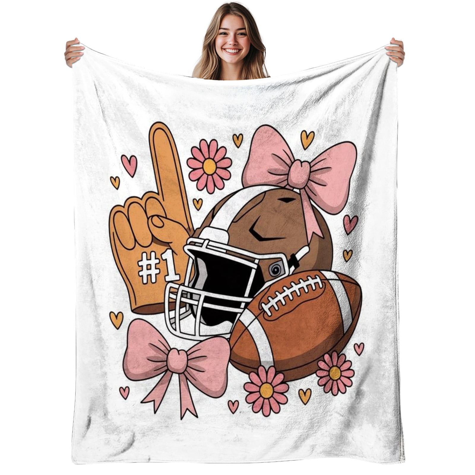 1 football-themed flannel throw blanket, adorned with cute bowknot and ...