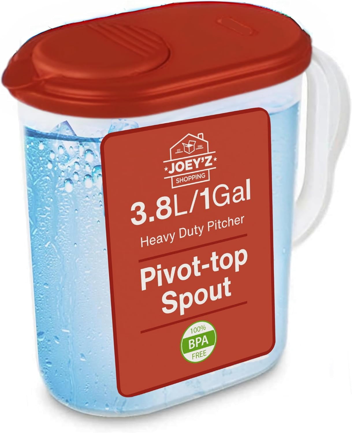 1 gallon water pitcher with lid & pivot top spout -slim design fits ...