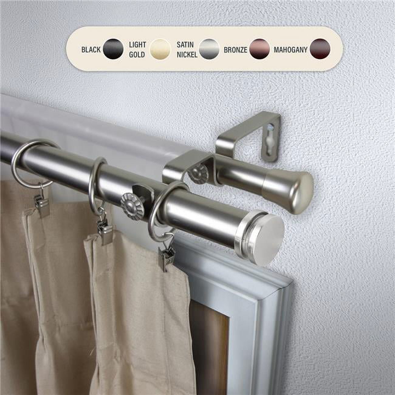 1 in. Cap Double Curtain Rod with 28 to 48 in. Extension, Satin Nickel ...