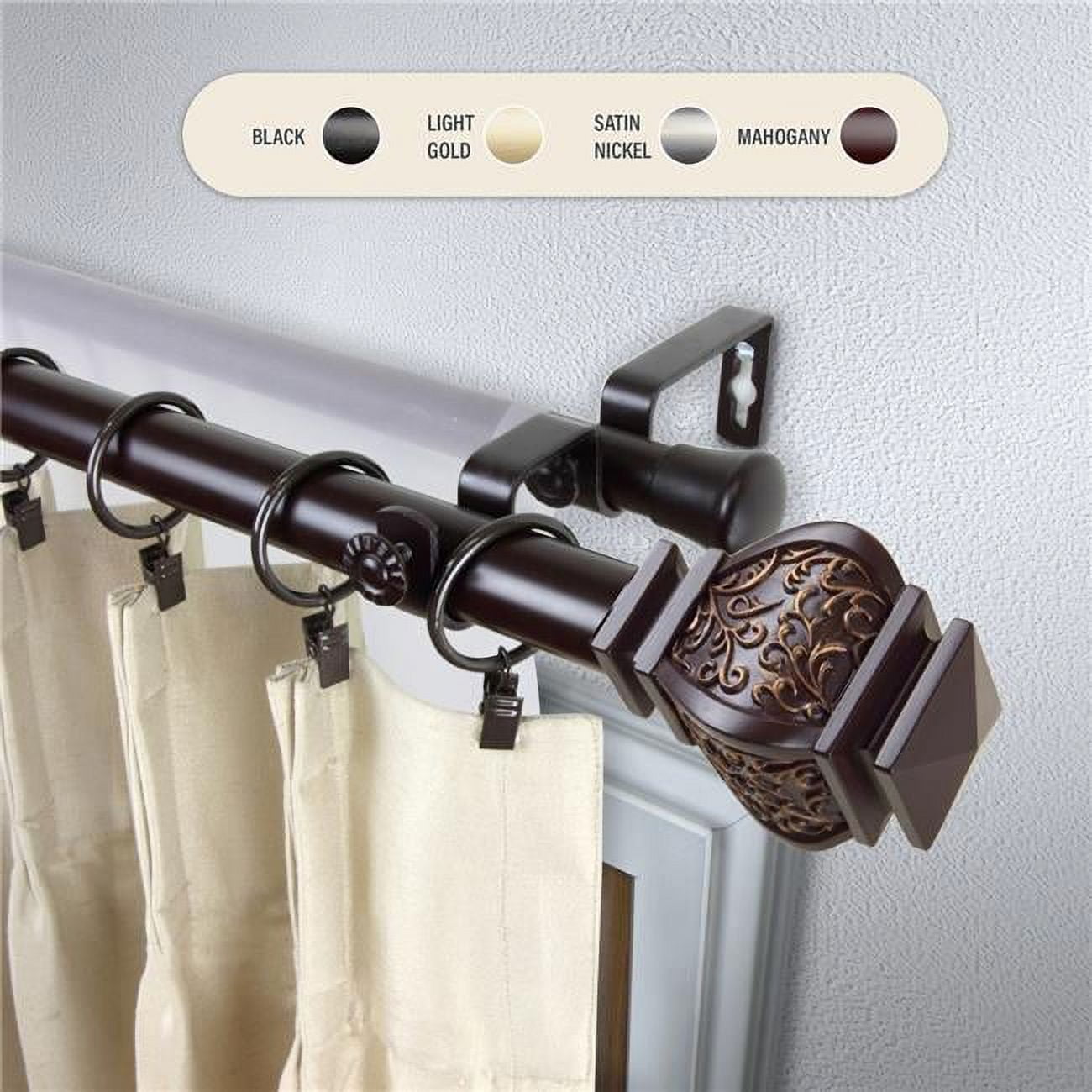 1 in. Harrison Double Curtain Rod with 66 to 120 in. Extension ...