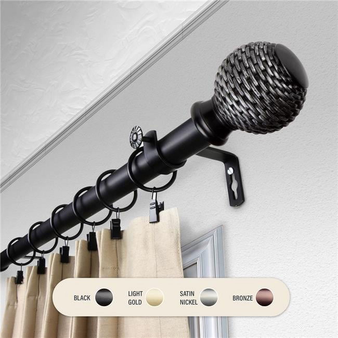 1 in. Wicker Curtain Rod with 28 to 48 in. Extension, Black - Walmart.com