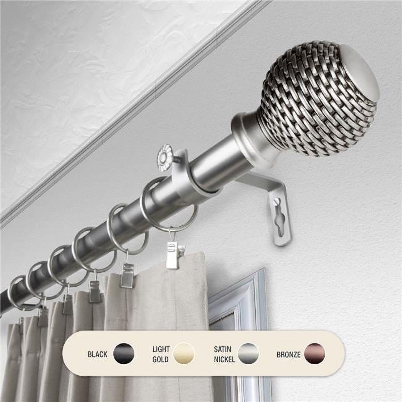 1 in. Wicker Curtain Rod with 28 to 48 in. Extension, Satin Nickel ...