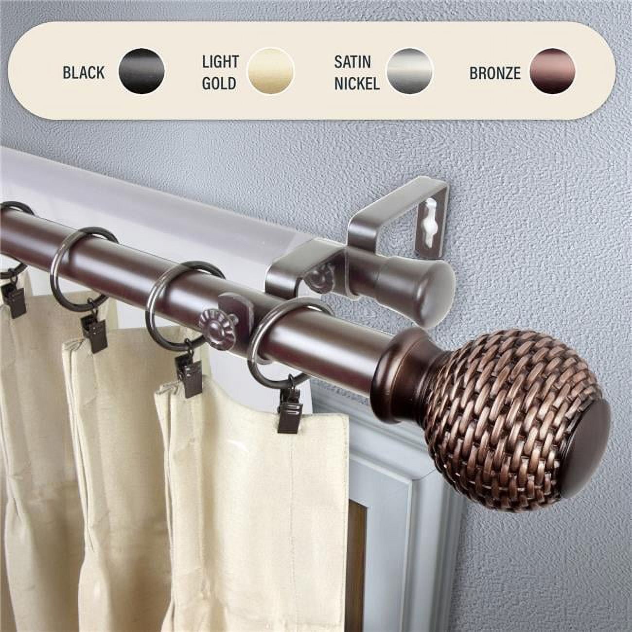 1 in. Wicker Double Curtain Rod with 28 to 48 in. Extension, Bronze ...