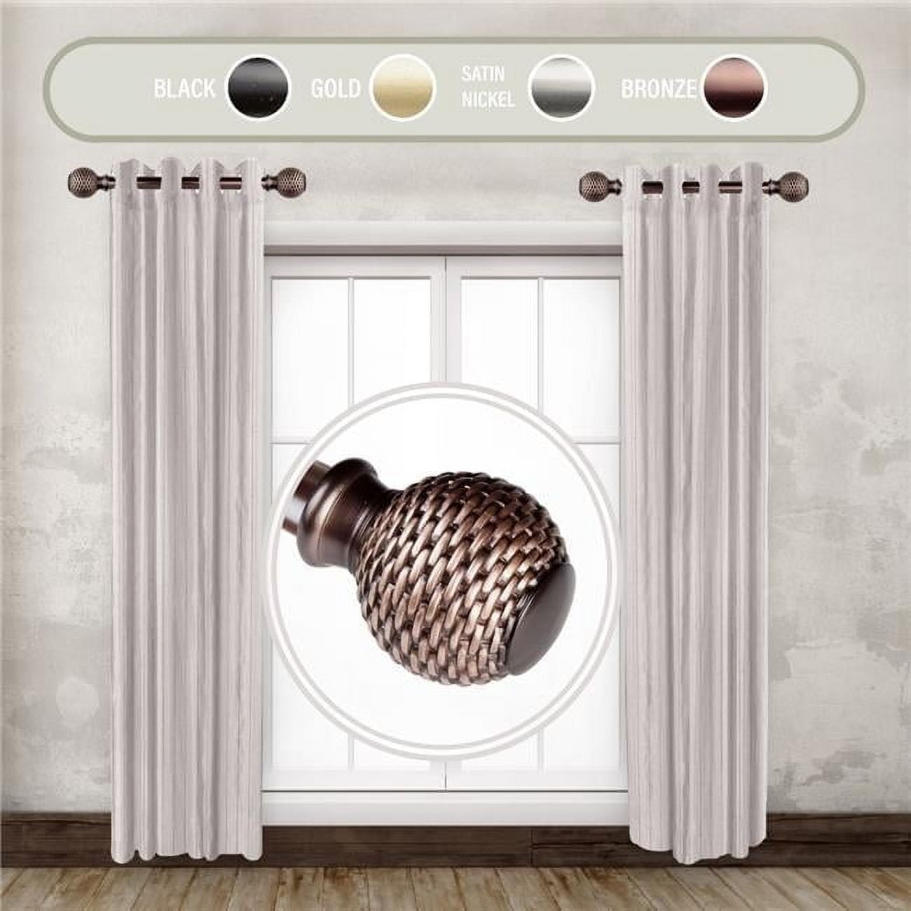1 in. Wicker Side Curtain Rod Set for 12 to 20 in. Winodws, Bronze ...