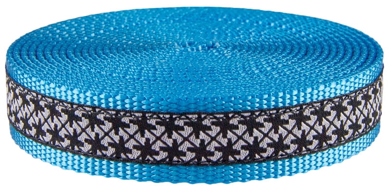 1 inch Black and White Pinwheels Ribbon on Ice Blue Nylon Webbing ...