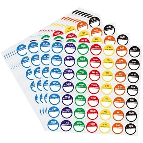 1 inch Day of Week Labels (Mon-Sun) FIFO Food Restaurant Day Dots ...