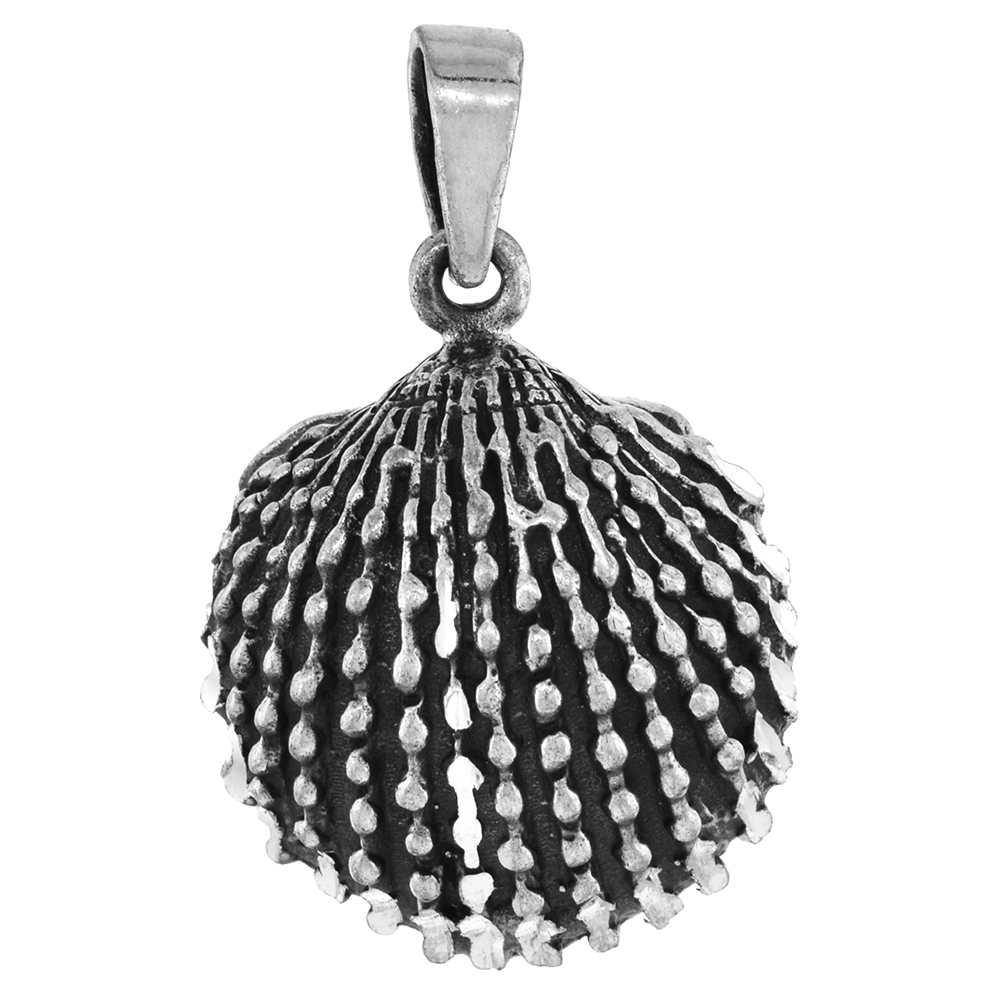 1 inch Sterling Silver Clamshell Pendant Diamond-Cut Oxidized finish NO ...
