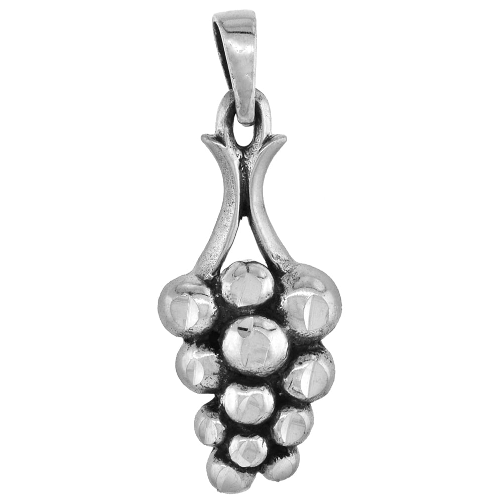 1 inch Sterling Silver Grape Cluster Necklace Diamond-Cut Oxidized ...