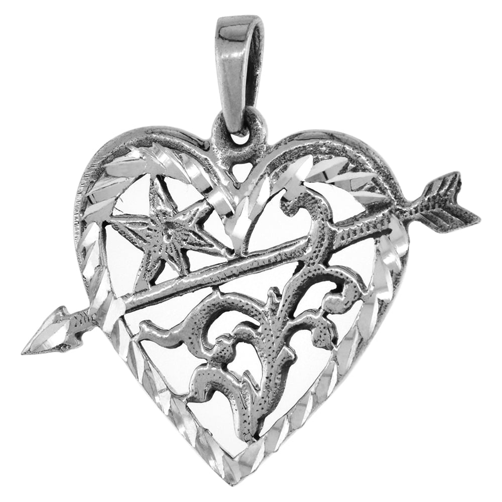 1 inch Sterling Silver Heart with Star and Arrow Necklace for Women ...