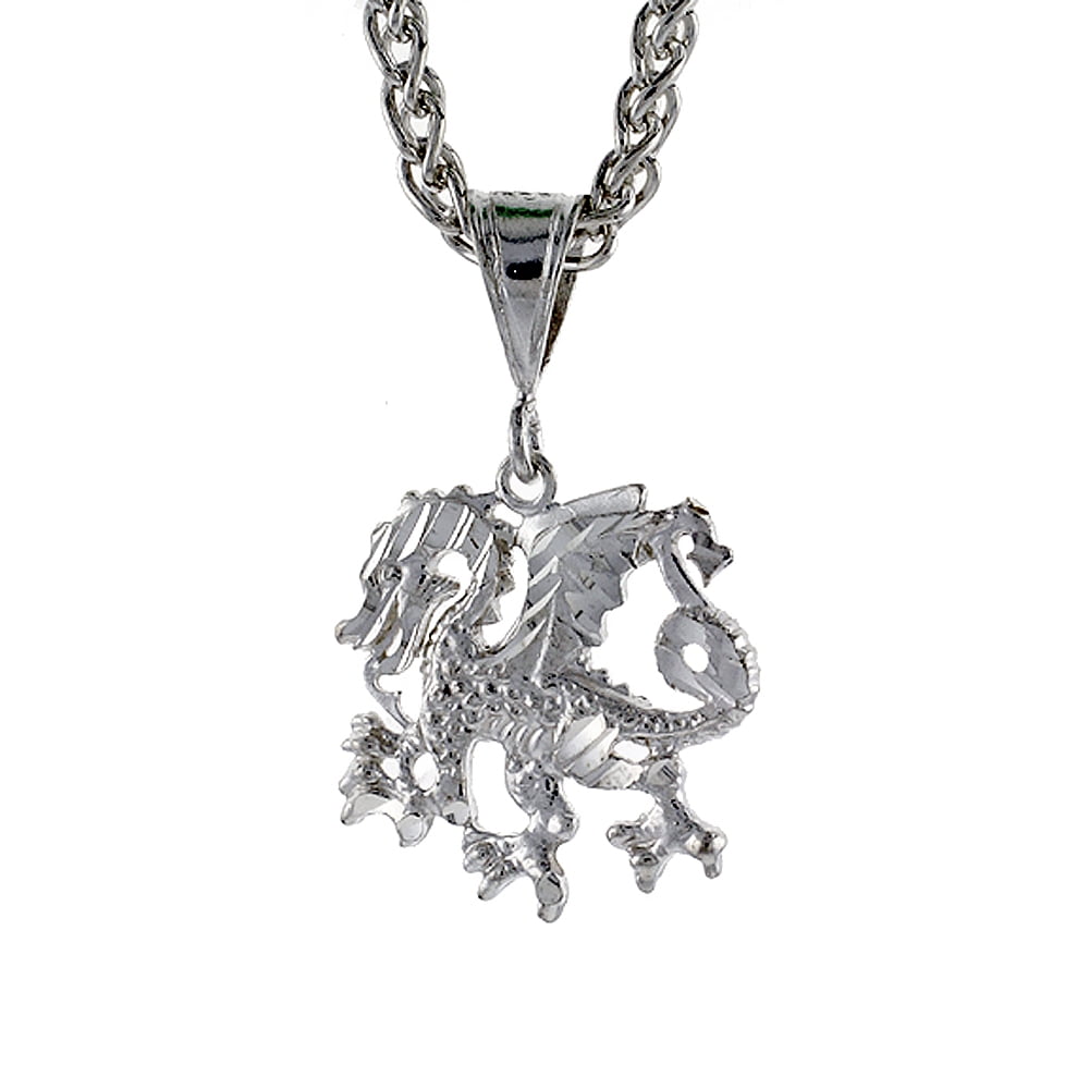 1 inch Sterling Silver Small Dragon Pendant for Men Diamond Cut finish ...