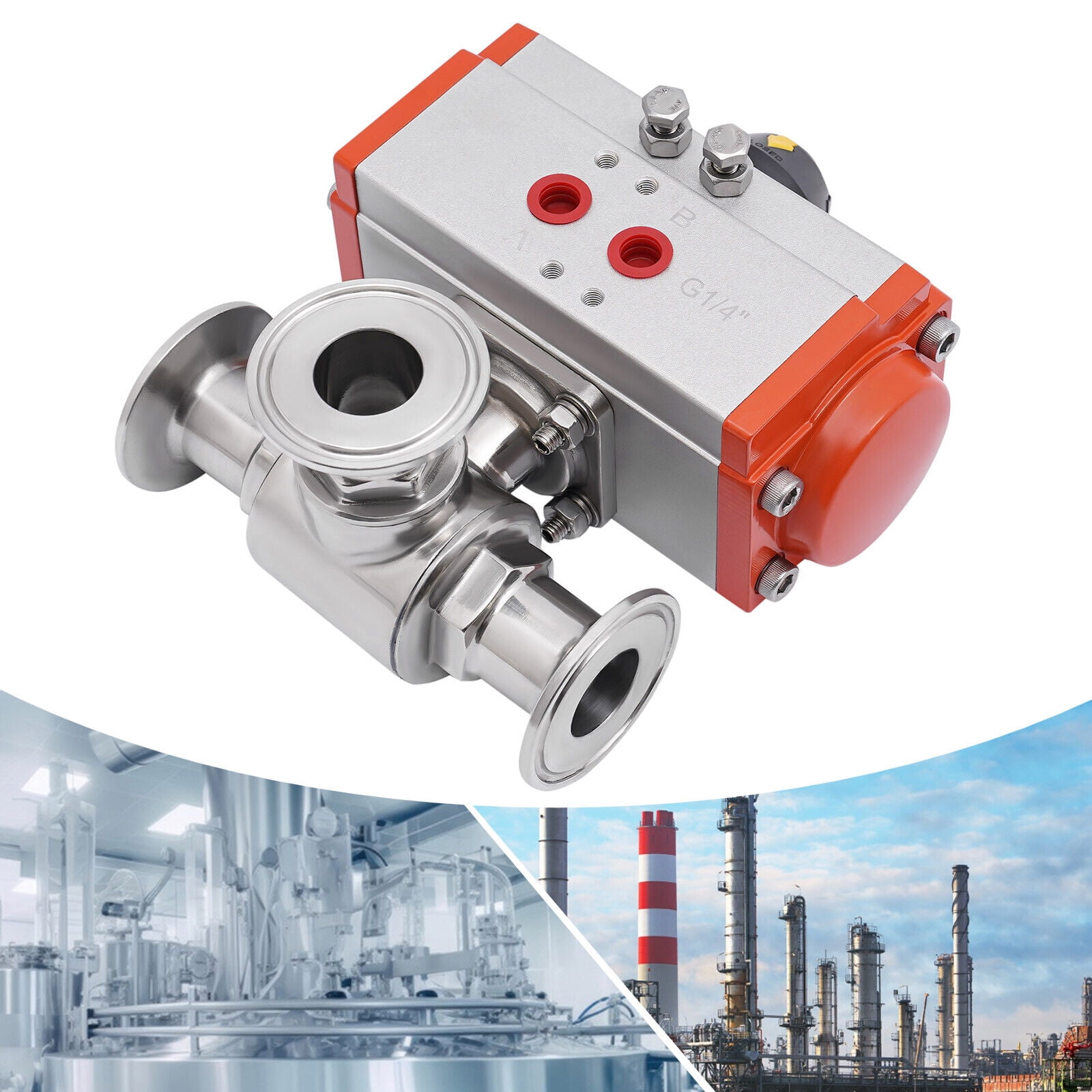 1 inch T Type Tri Clamp Sanitary Pneumatic Ball Valve 3-Way Stainless ...