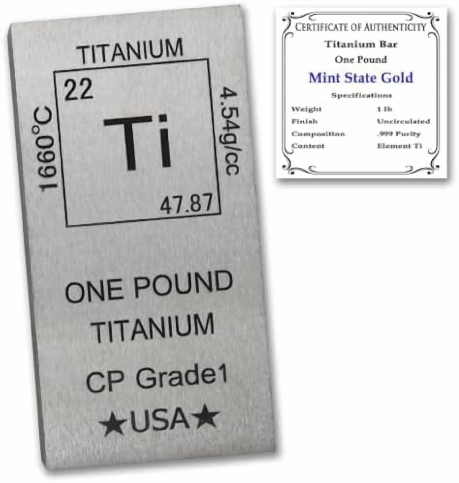 1 lb Titanium Bar Bullion Paperweight - 999 Pure Chemistry Design with ...