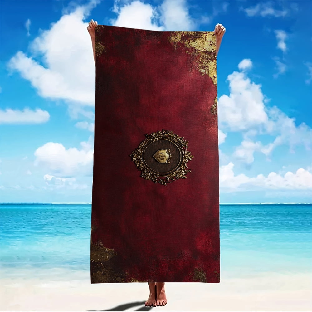 1 luxury red wine beach towel with gold coat of arms pattern - stylish ...