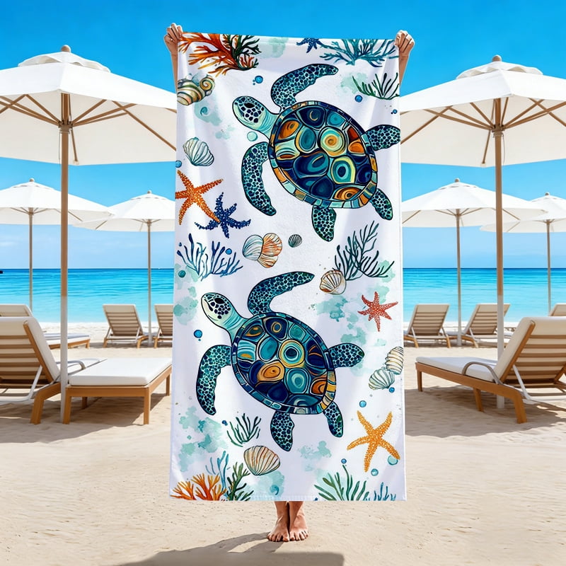 1 microfiber beach towel, ocean wind, turtle shell pattern, white beach ...