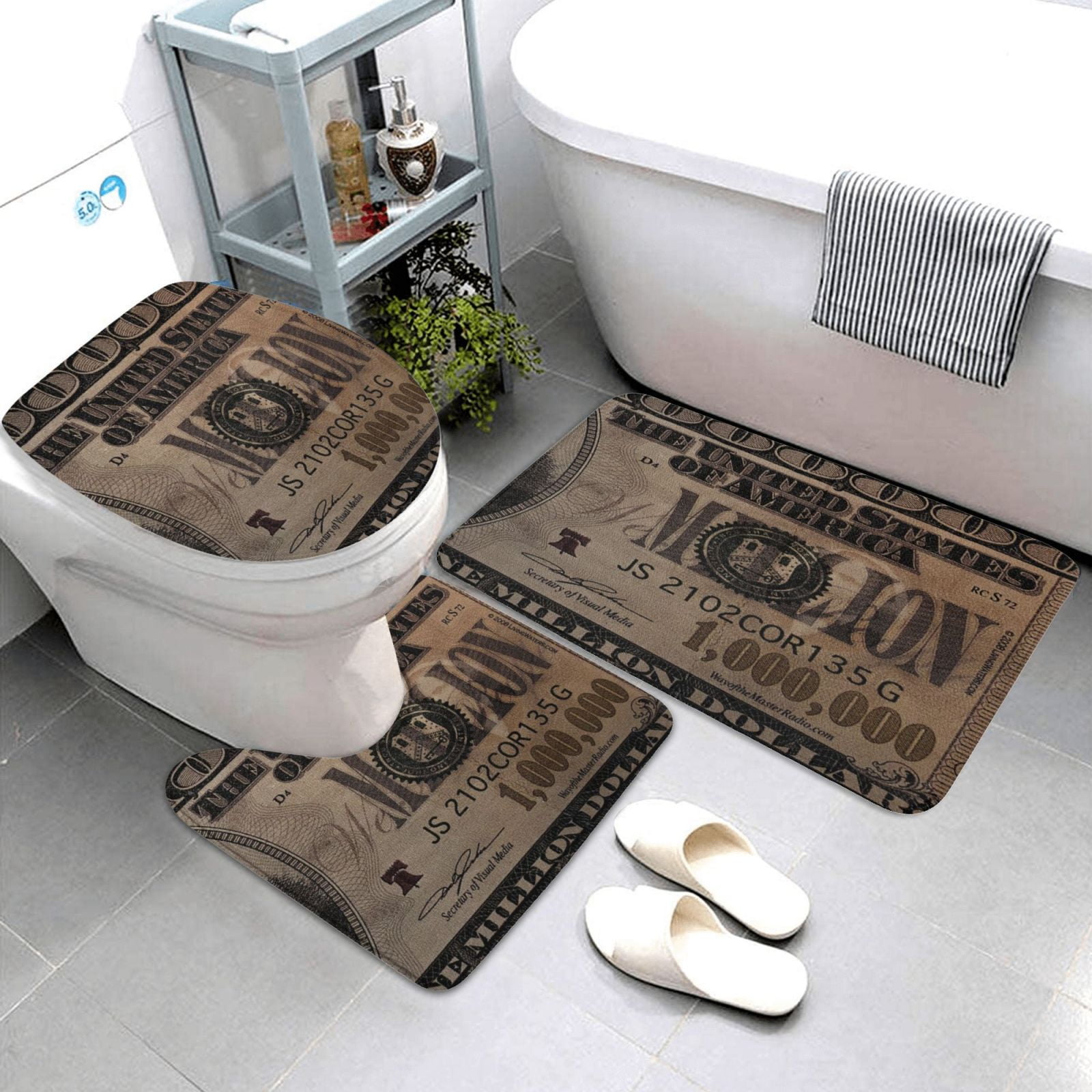 1 million dollar bill Bath Mat Set 3 Piece Non Slip Rug Toilet Lid ...