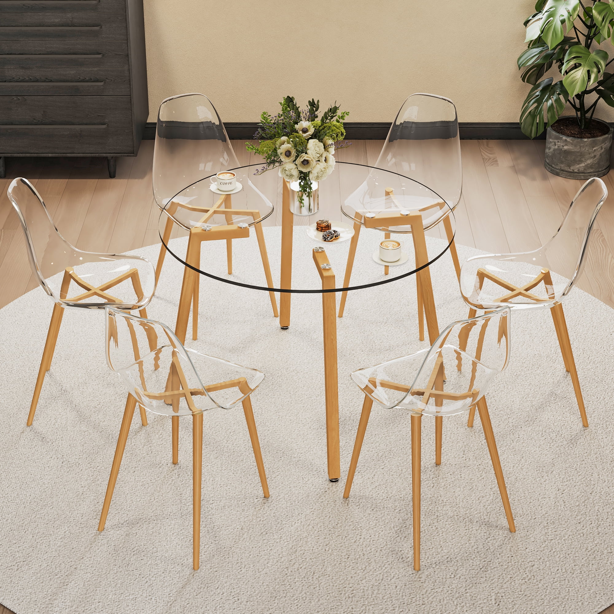 1 modern minimalist style circular transparent tempered glass dining ...