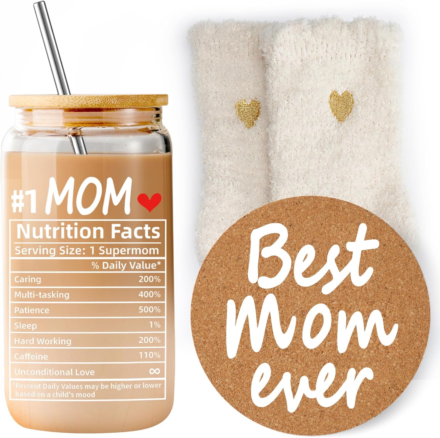 1 mom nutrition facts coffee glass cup with lid straw, mothers day mama ...