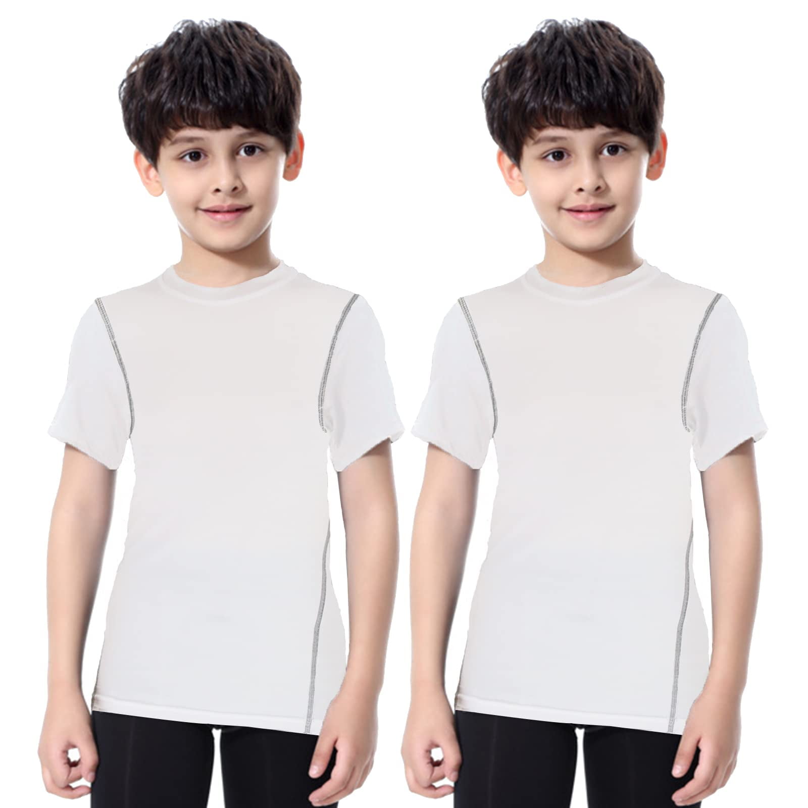 LNFINTDO 1 or 2 Pack Youth Boys Compression Shirt Athletic Short Sleeve ...