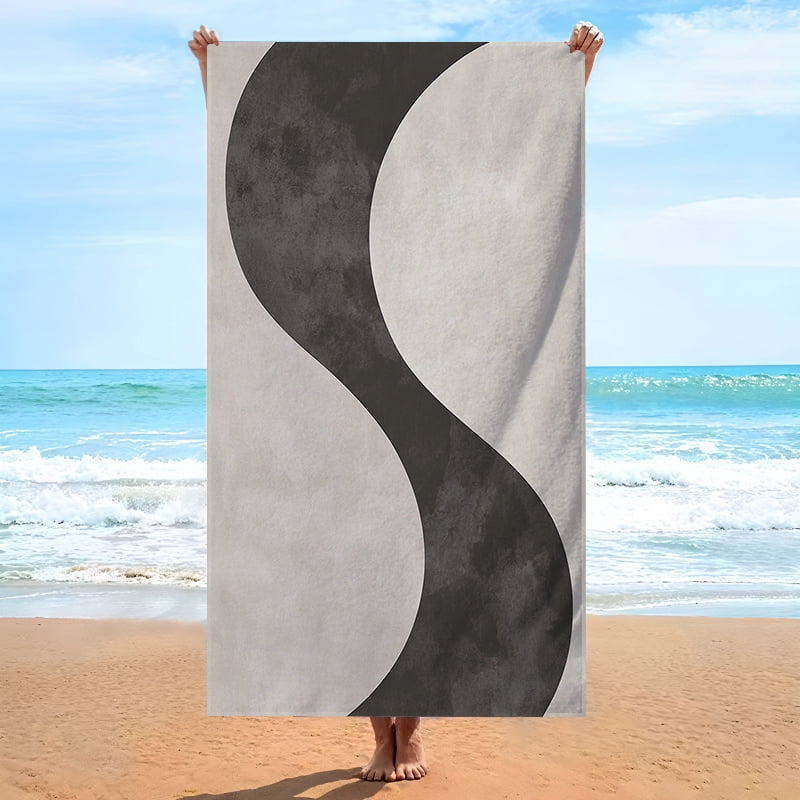 1 oversized black, white, gray, beige S-shaped diagonal striped beach ...