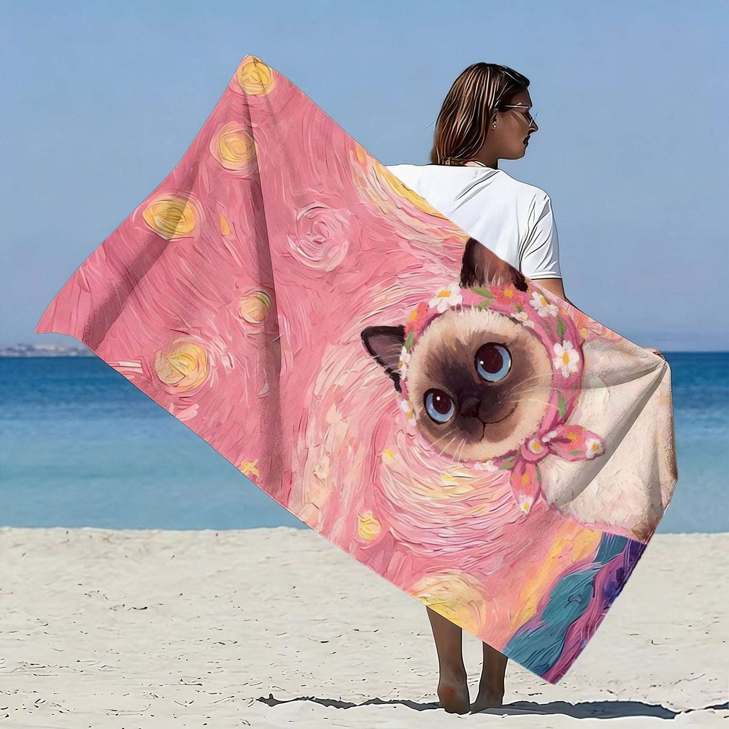 1 oversized cat starry sky bath towel - suitable for swimming pools ...