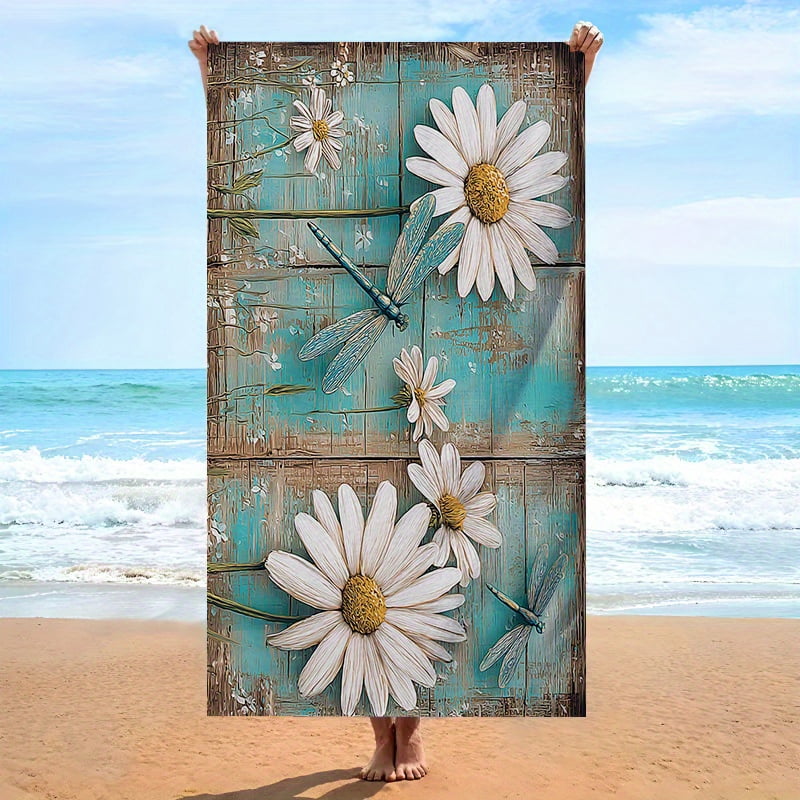1 oversized dragonfly daisy print beach towel - soft microfiber ...