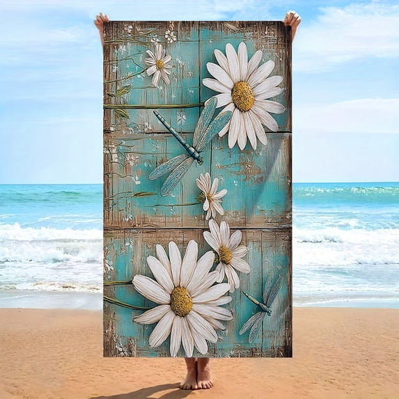 1 oversized dragonfly daisy print beach towel - soft microfiber ...