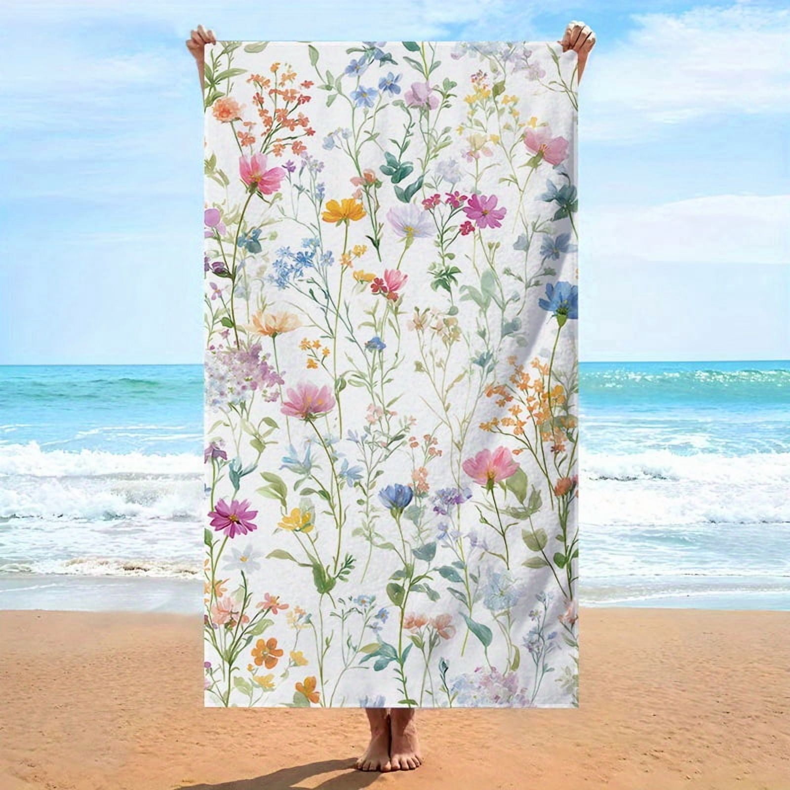 1 oversized soft towel - large bath towel, watercolor floral design ...