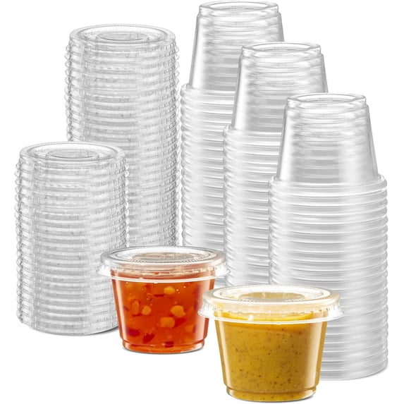 (1 oz - 200 Sets) Clear Diposable Plastic Portion Cups With Lids, Small ...