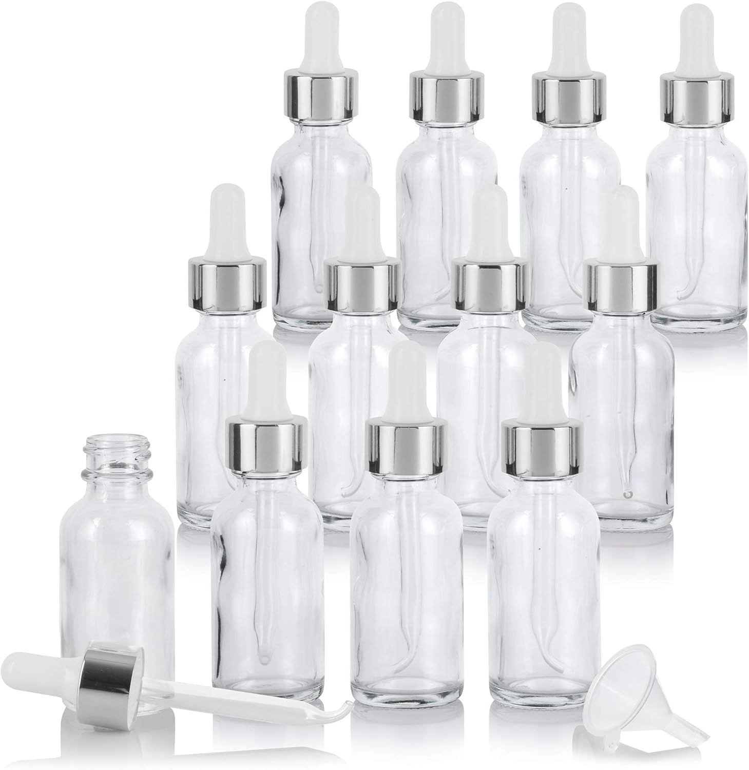 1 oz / 30 ml Clear Glass Round Bottle with Silver Metal and Glass ...
