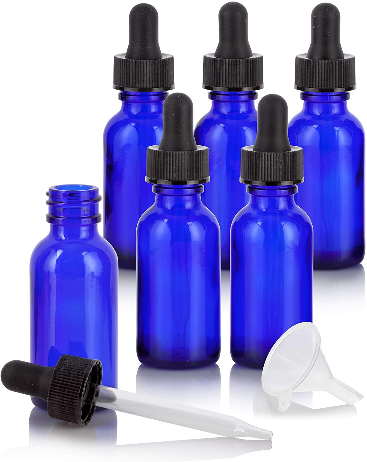 1 oz / 30 ml Cobalt Blue Glass Round Bottle with Black Dropper (6 pack ...