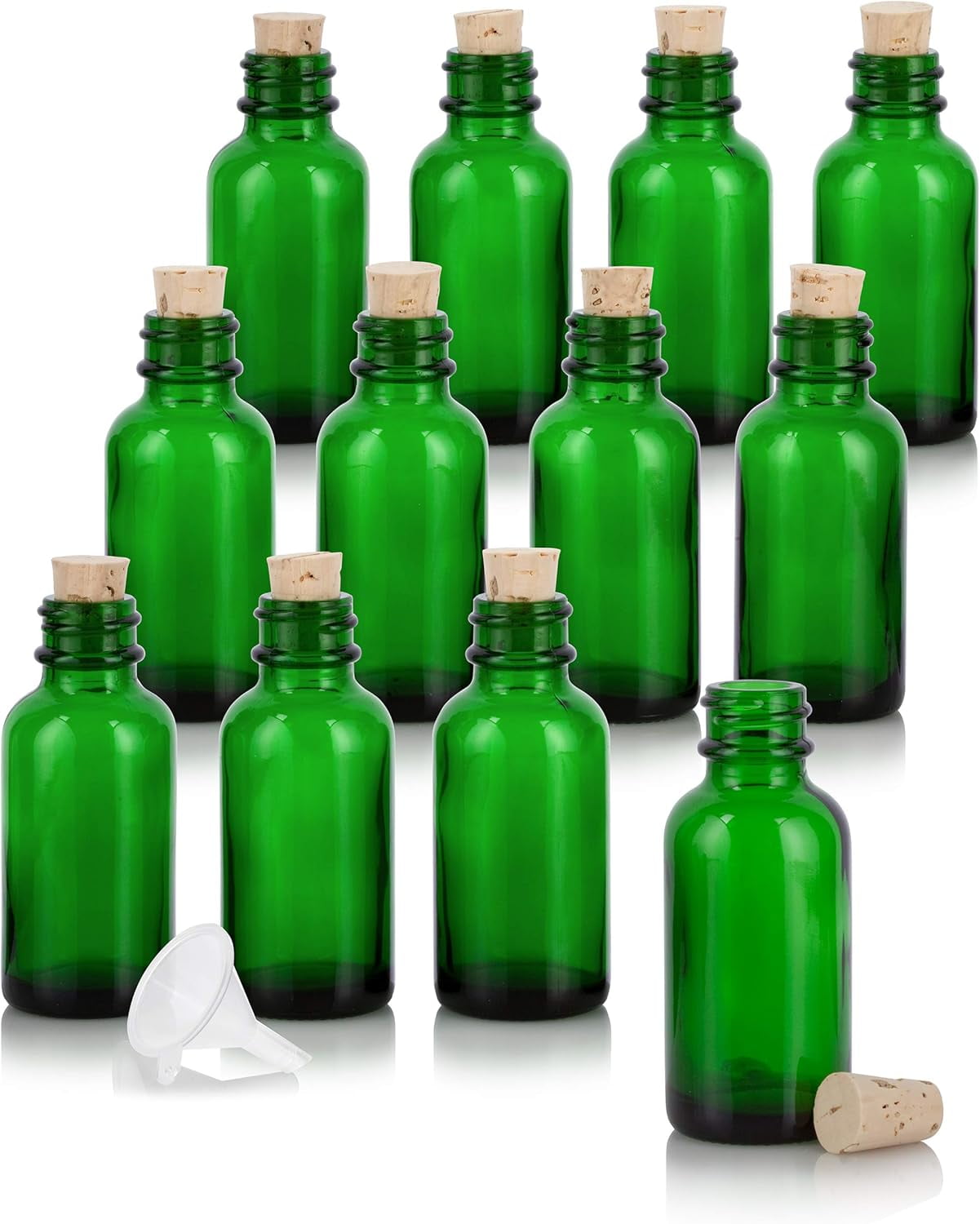 1 oz / 30 ml Green Glass Round Bottle with Cork Stopper Closure (12 ...