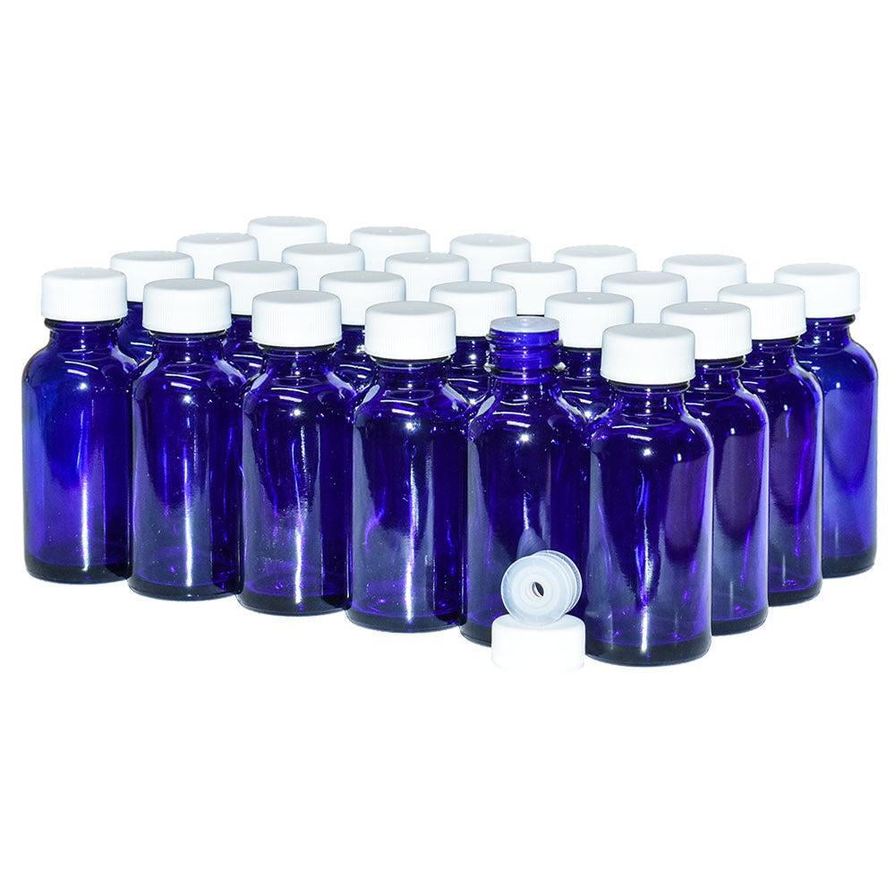1 oz. Cobalt Blue Boston Round with Reducer and White Cap (20/400) (V23 ...