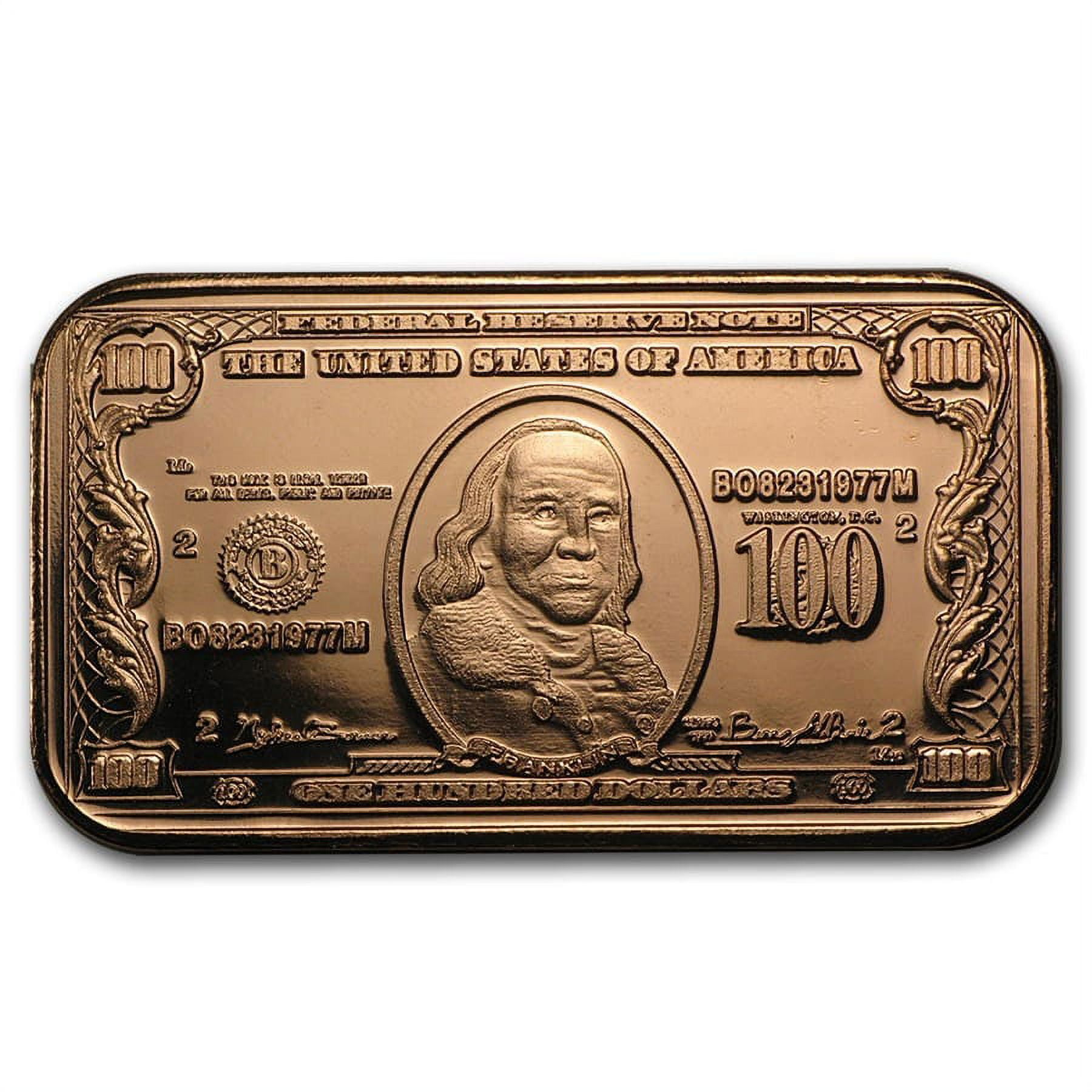 1 oz Copper Bar - $100 Benjamin Franklin Banknote Replica - Walmart.com
